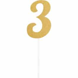 Gold Glitter Age 3 Cake Topper - Cake CraftCake Craft